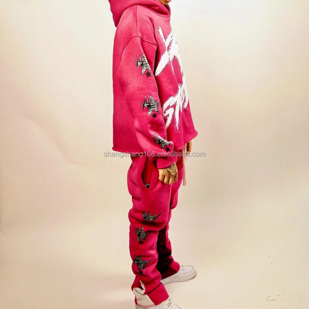 Custom Heavyweight Cropped Puff Print Tracksuit - Men Hoodies