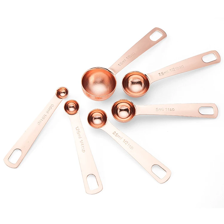 6 Piece Rose Gold Tablespoons Teaspoons Measure Spoon Set Copper Plated ...
