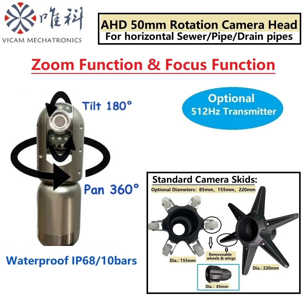 Vicam 360 Rodation Sewer Pipe Inspection Camera - 60m-150m Depth