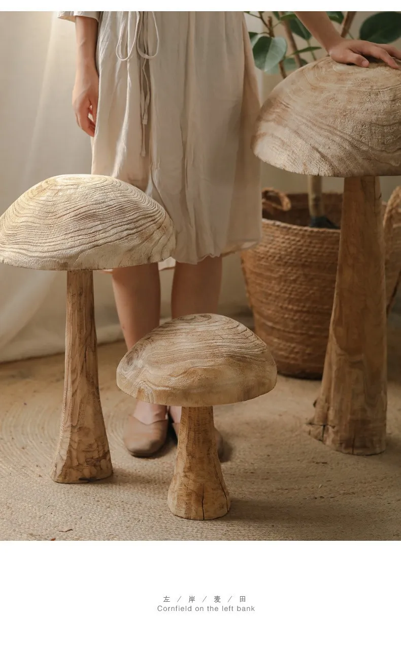 Wooden Mushrooms Wabi-Sabi Style Retro Solid Wood B&B Decor