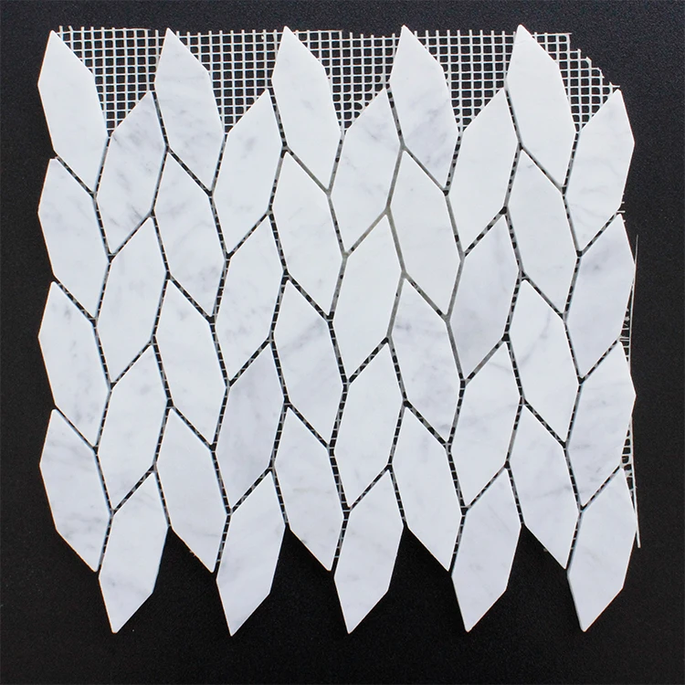 Bianco Carrara Marble Leaf Shape Mosaic Tile Bathroom Floor Tiles ...
