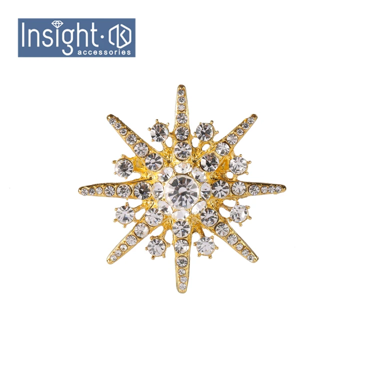 4.5cm Luxury Crystal Rhinestone Gold And Silver Star Brooch Men Suit ...