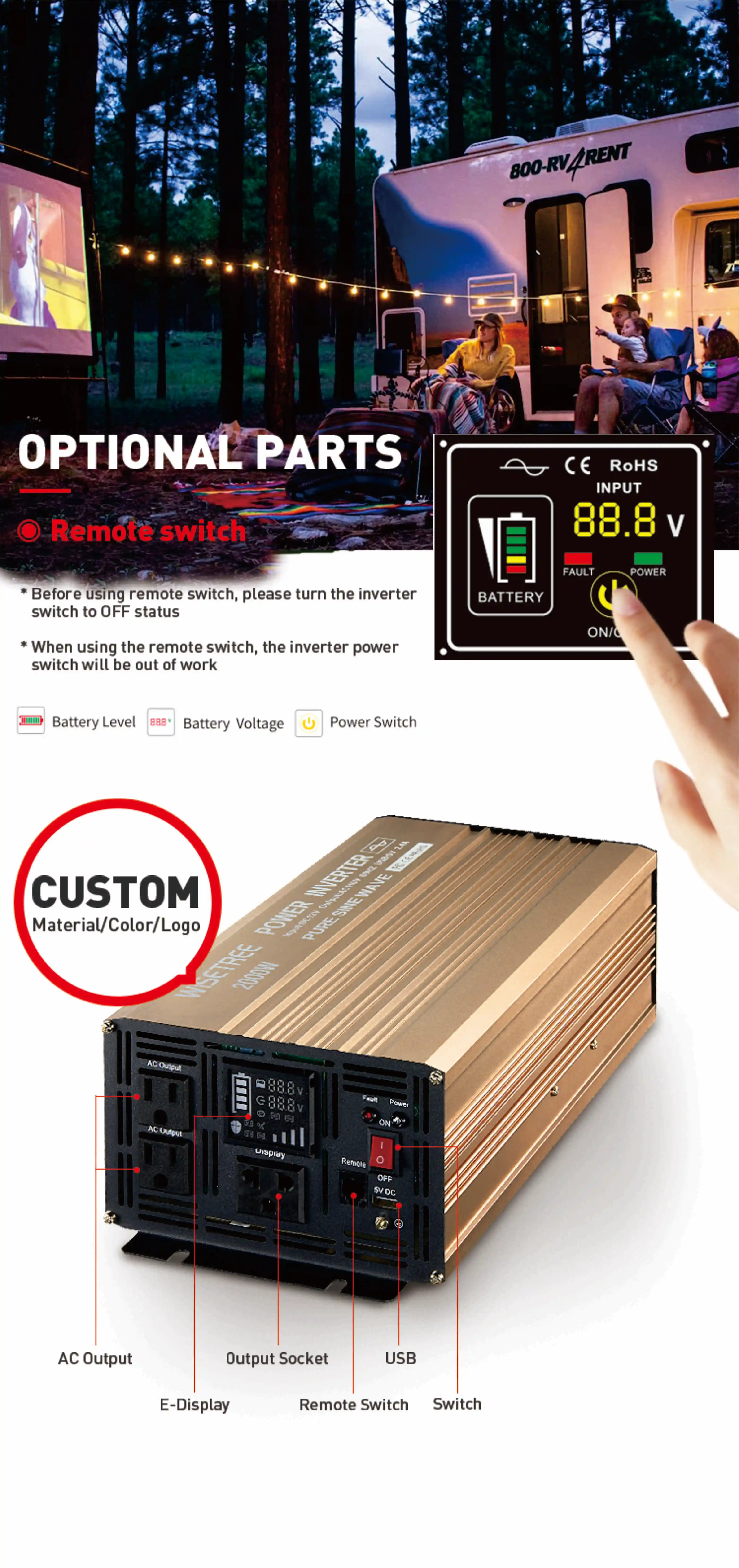 8kw 6kw 5kw Pure Sine Wave Inverter 12v 2000w/4000w Przetwornica ...