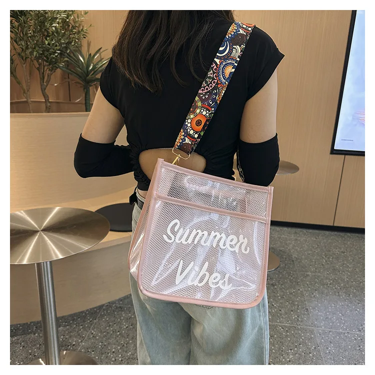 Custom Summer Transparent PVC Mesh Shoulder Bag Clear Jelly Bag Ethnic ...