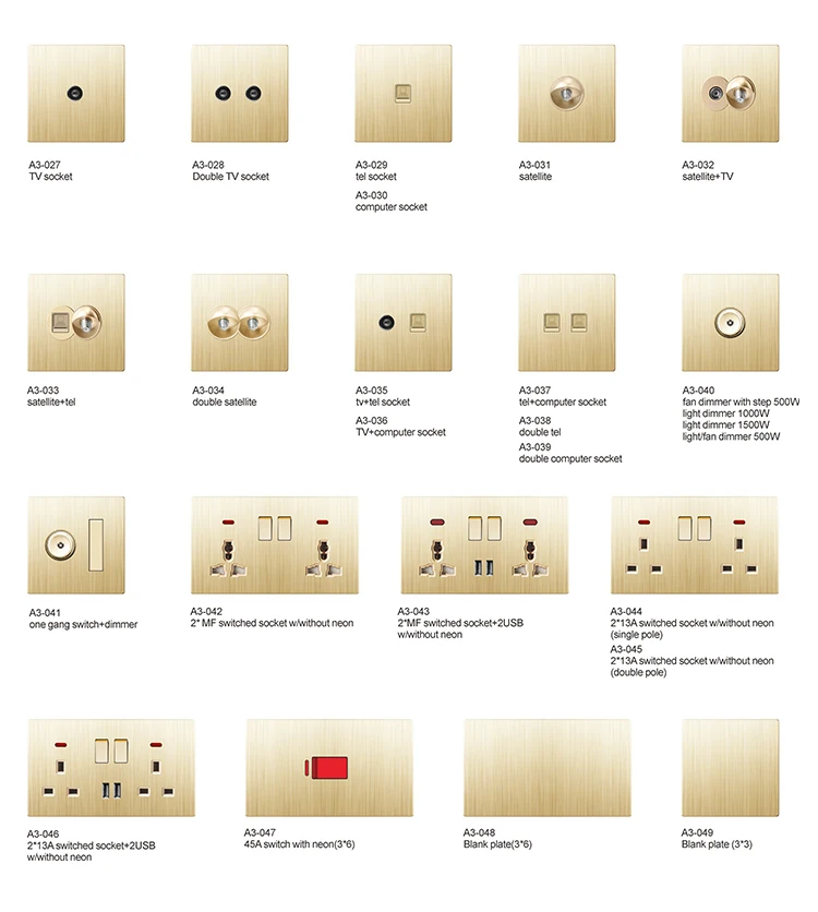 W8 Brushed Pattern Thin Switch Electric Sockets & Switch 13amp