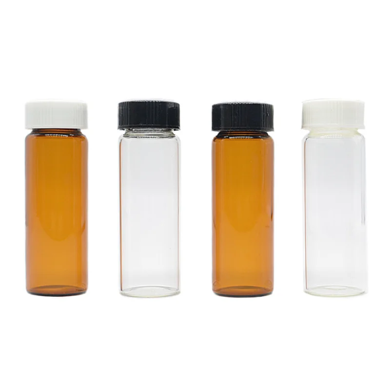 20ml 30ml Clear Amber Glass Sample Bottles Empty Reusable Liquid Vials With Plastic Screw Cap ...