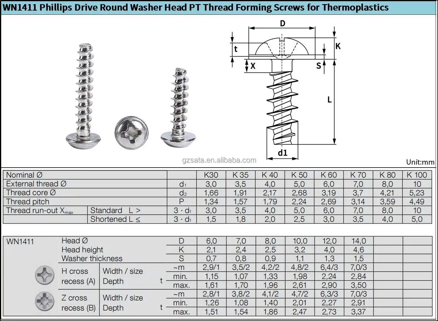 WN1411 Pan Washer Head Phillips PT Style Self Tapping Screws
