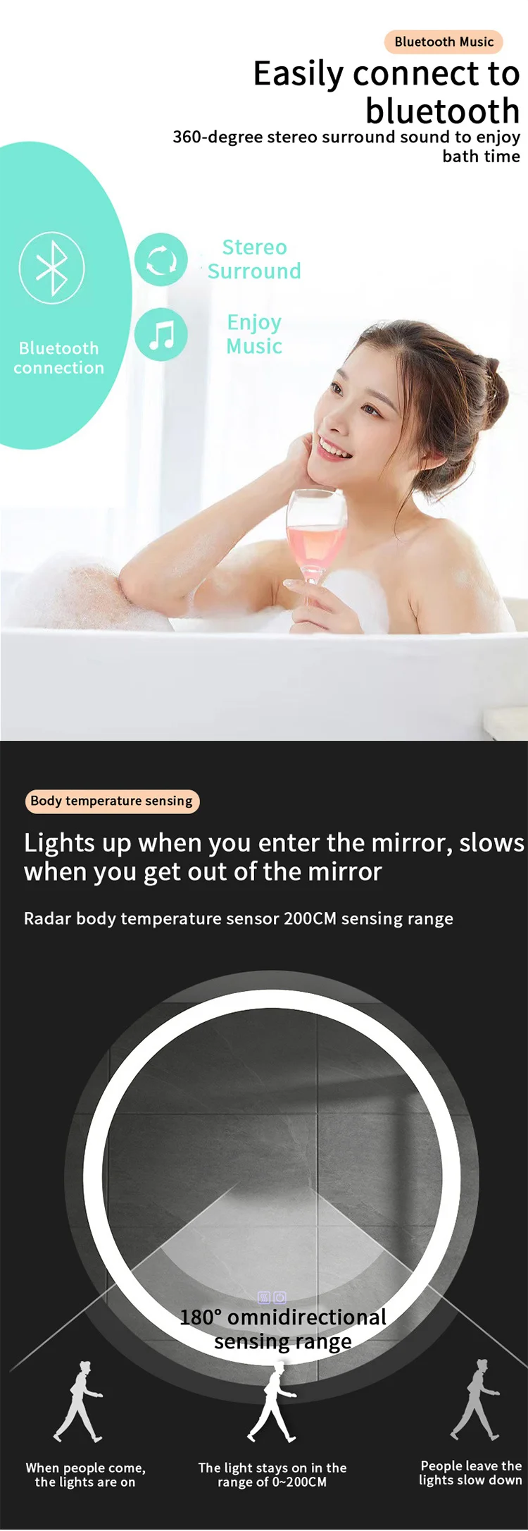 Radar Human Body Sensing Front Illumination Fogless Shower Smart Mirror ...