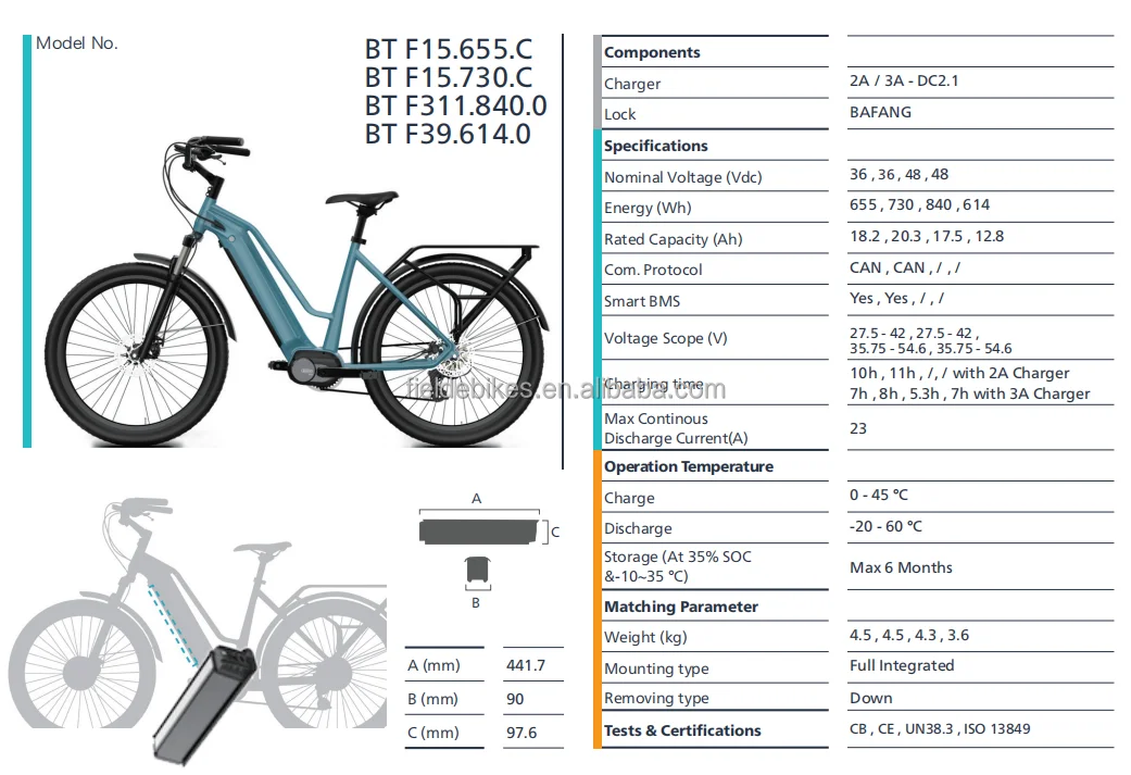 Bafang BT F25.820.C Battery - 50.4V, 16.2ah, 800-1000 Cycles