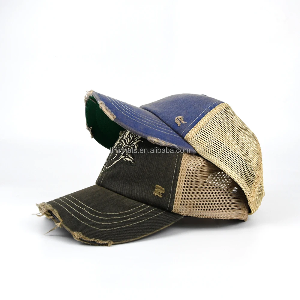 Washed Cotton Mesh Vintage Caps Hats Custom Distressed Trucker Hat With ...