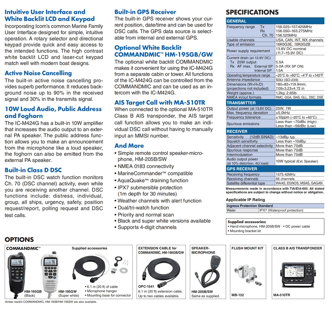 Marine Electronics Maritime Navigation Communication ICOM IC-M424G ...