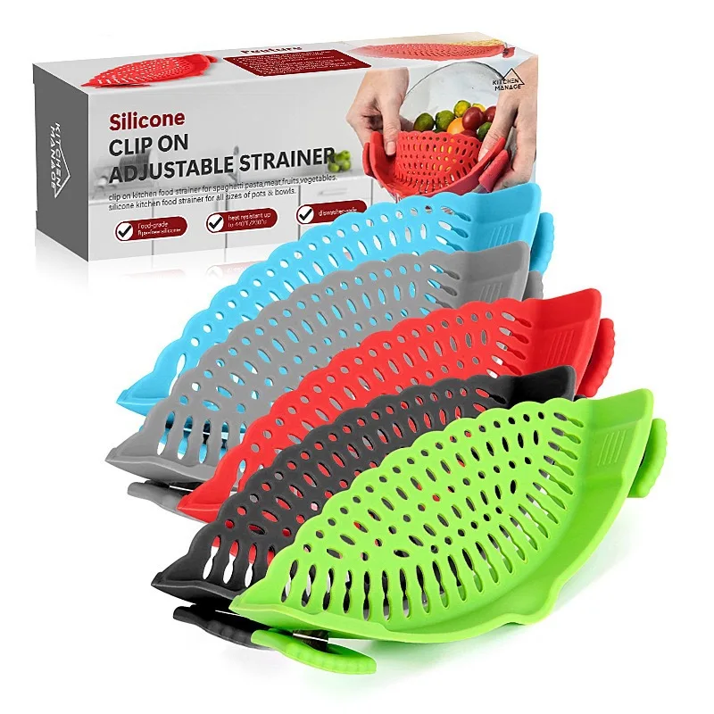 Adjustable Silicone Clip On Strainer For Pots Pans And Bowls Kitchen ...