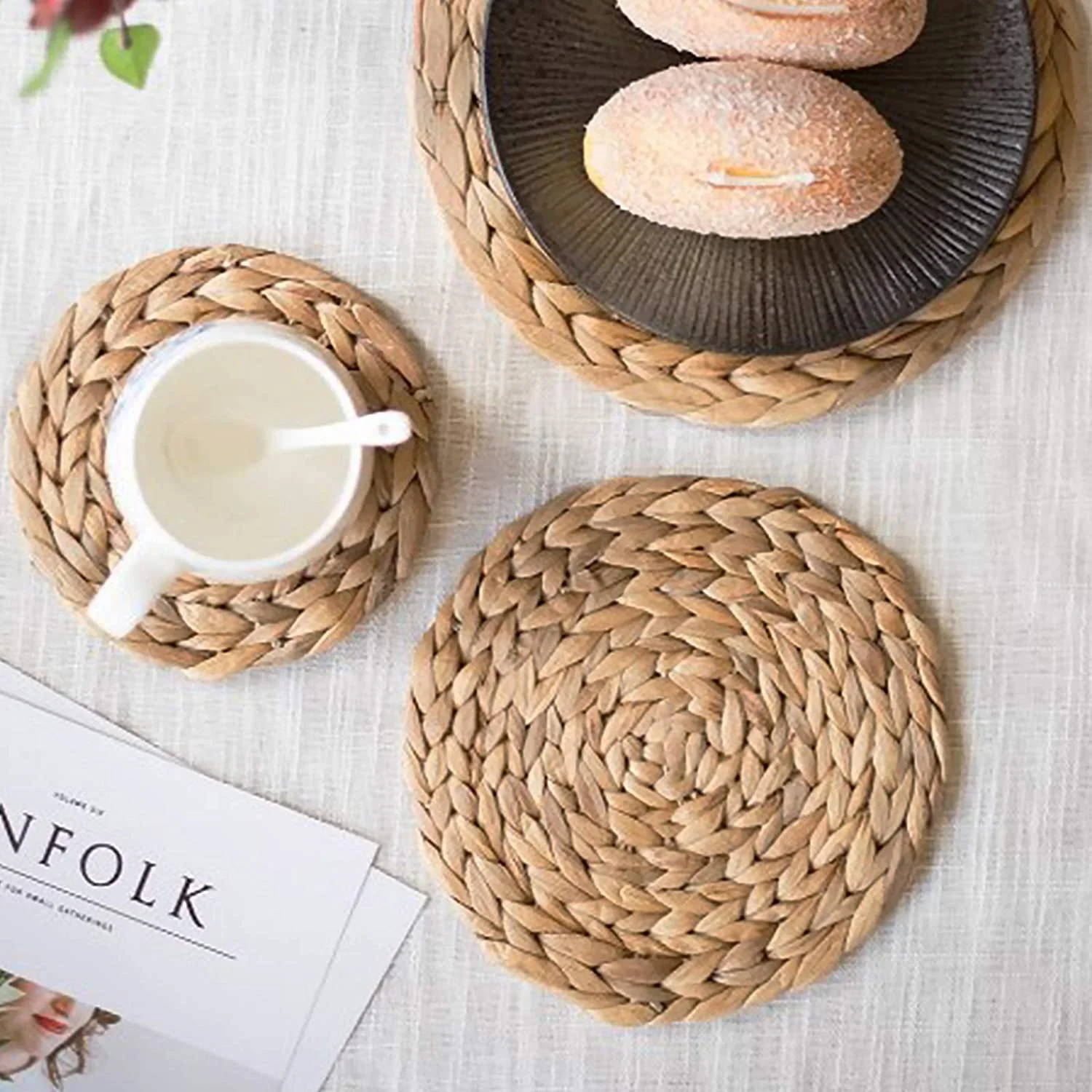 Luxury Round Grass Placemats - Natural Water Hyacinth Weave