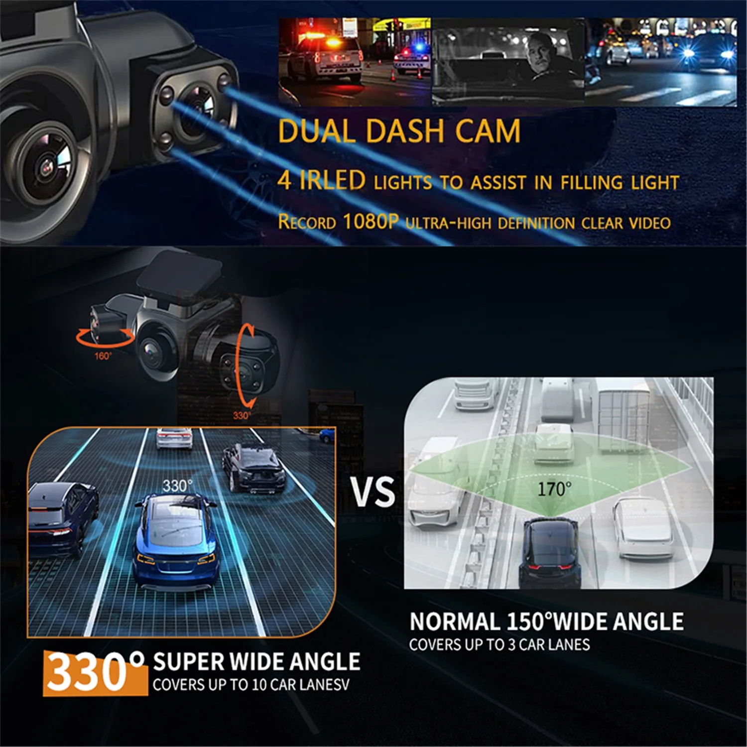 4 Camera 1080P Car DVR Wifi GPS Logger with Night Vision