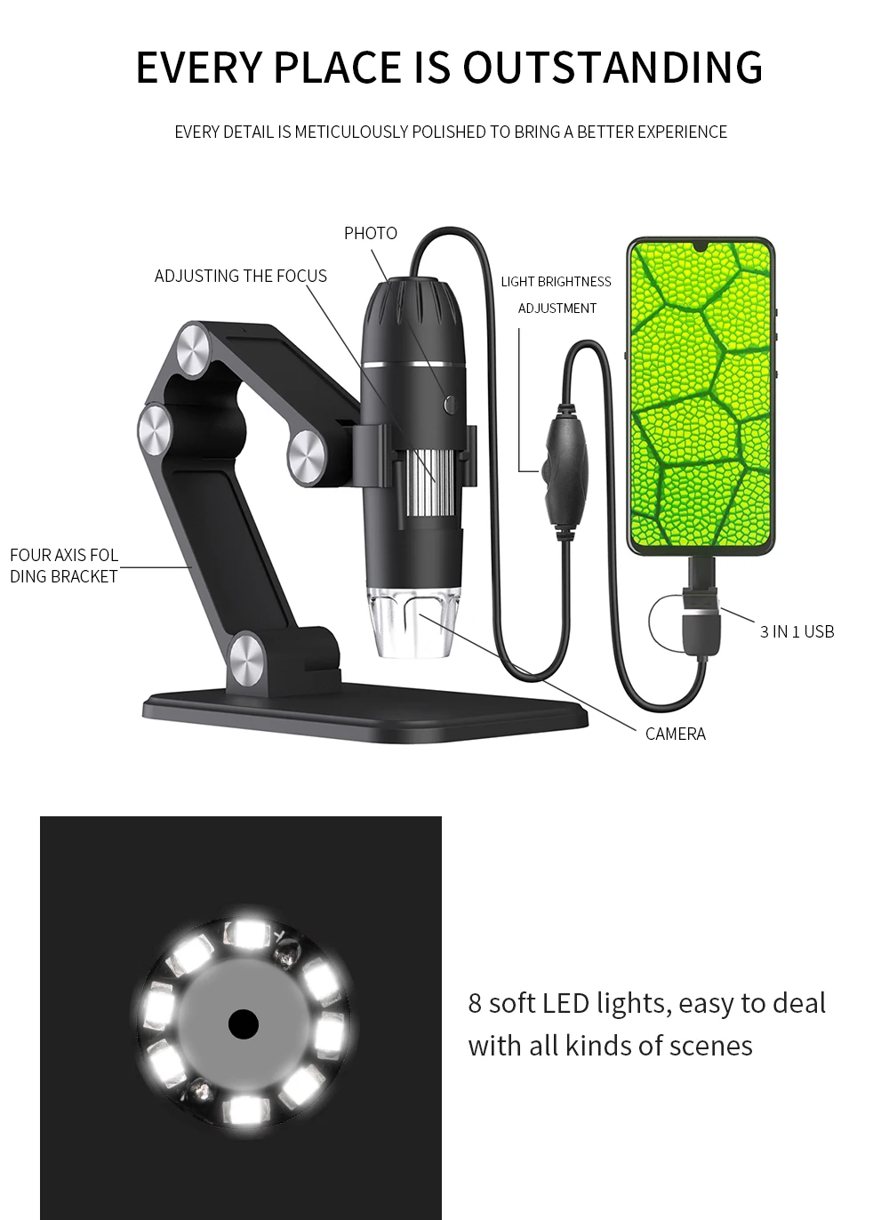 Dearsee Android Microscope Mobile Phone 3 in 1 Usb 1600X Mini ...