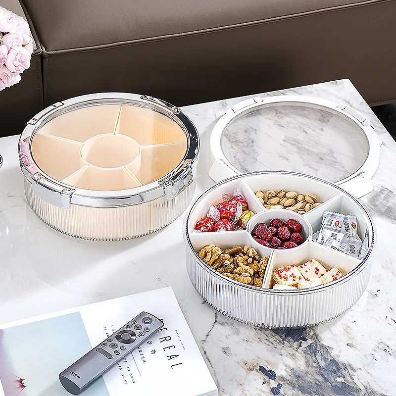 OWNSWING Round Divided Serving Tray With Lids 6-compartment Snackle Box ...
