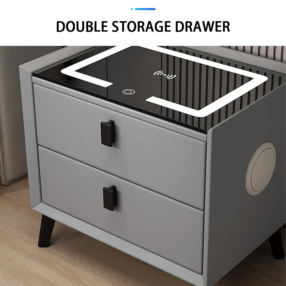 Dual USB Smart Wireless Charger Speaker Nightstand with LED Light for ...