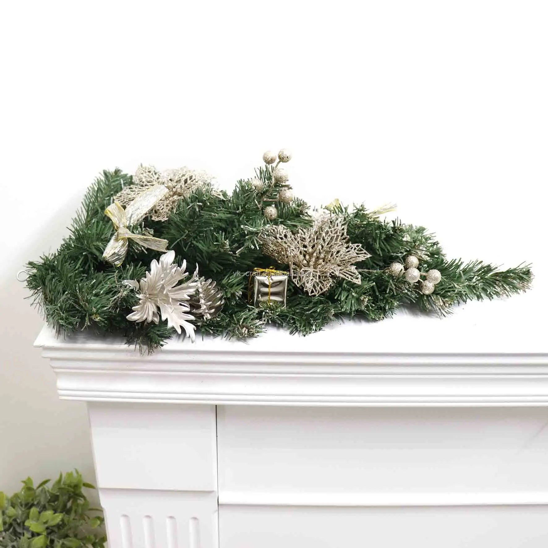 Artificial PVC Swag Spray Glitter Champagne Christmas Teardrop Pendant ...