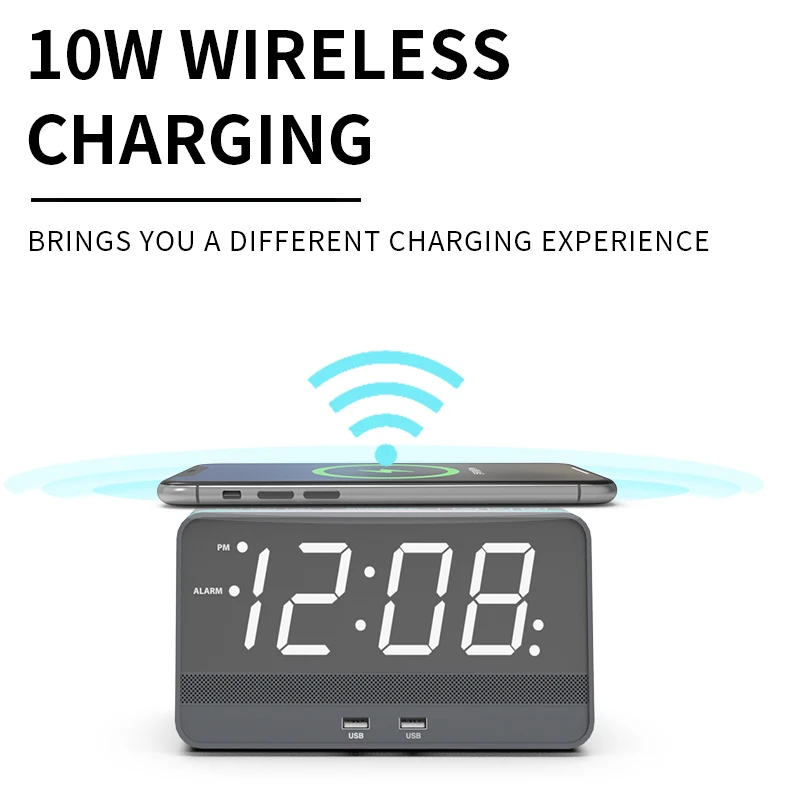 Led Digital Clock with Radio & Wireless Charging