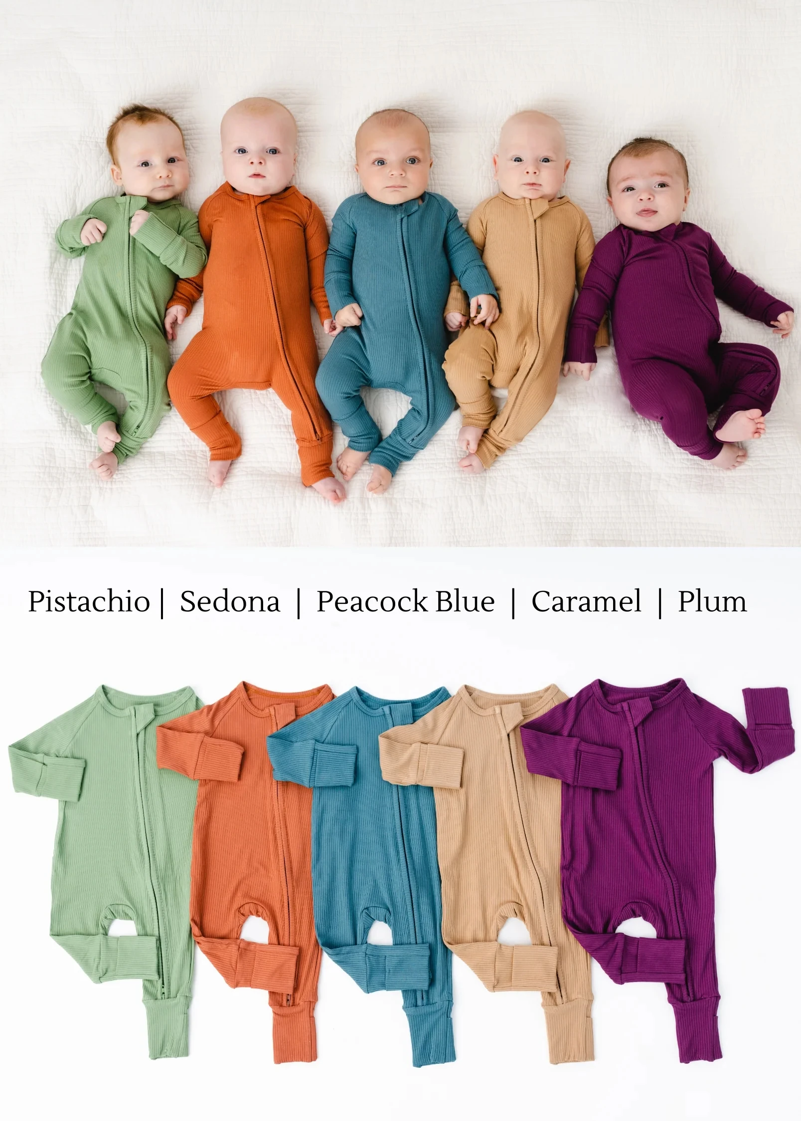 Bamboo Rayon Spandex Baby Footed Toddler Pajamas Romper Zip Front ...