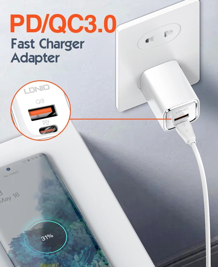 LDNIO A2318C 20W PD Universal USB-C Dual USD Power Adapter