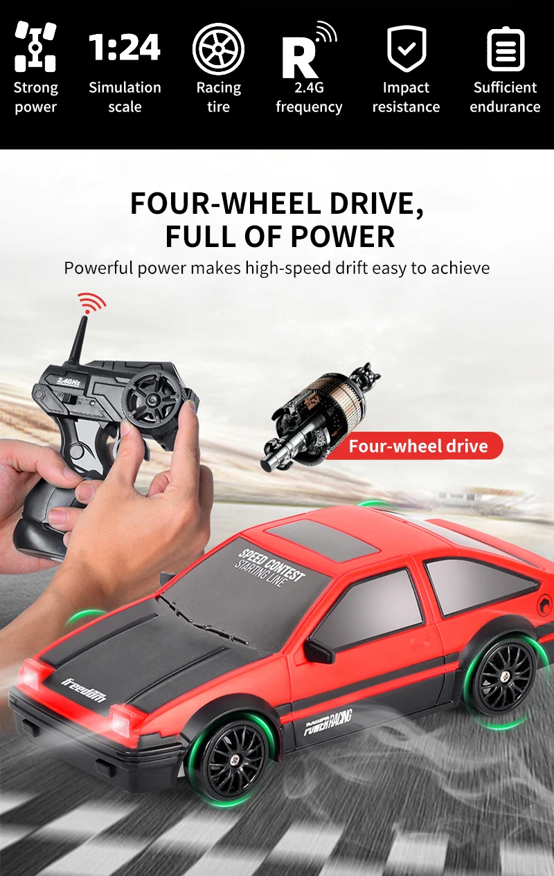 Zhorya 2.4g 4wd Remote Control Drift Racing Car 1/24 Simulation Four ...