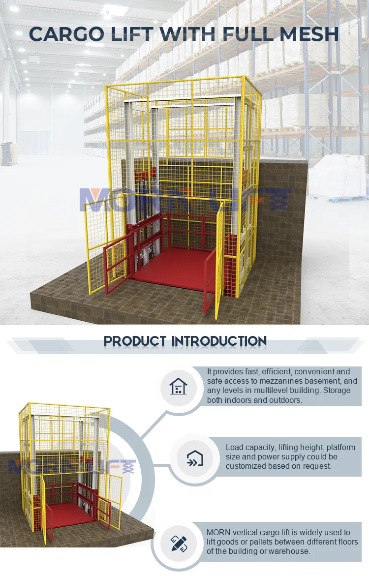 Morn Ce Approved Hydraulic Warehouse Cage Cargo Lift Platform For Goods ...
