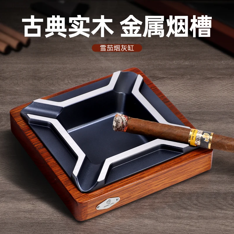 HANNICOOK Luxury Wood and Metal Ashtray for Cigar Enthusiasts