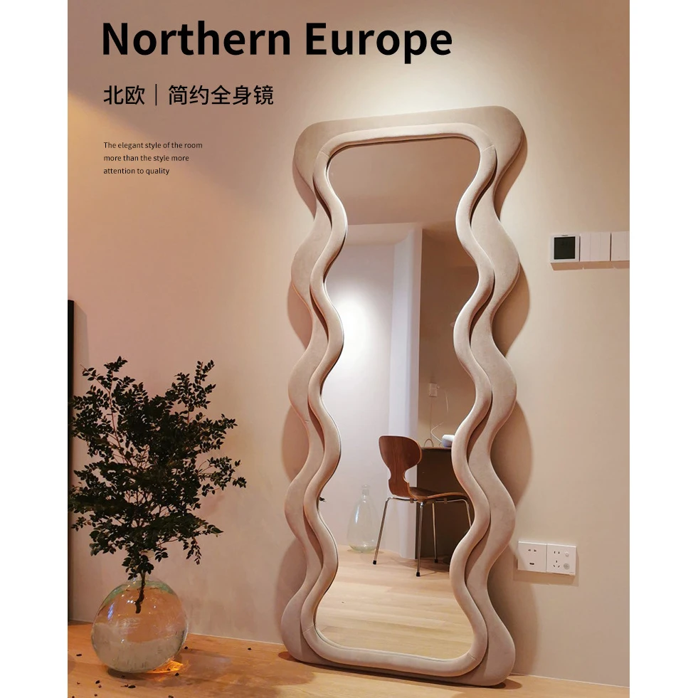 Ins Style Blue Color Full-length Makeup Mirror Wavy Irregular Cosmetic ...