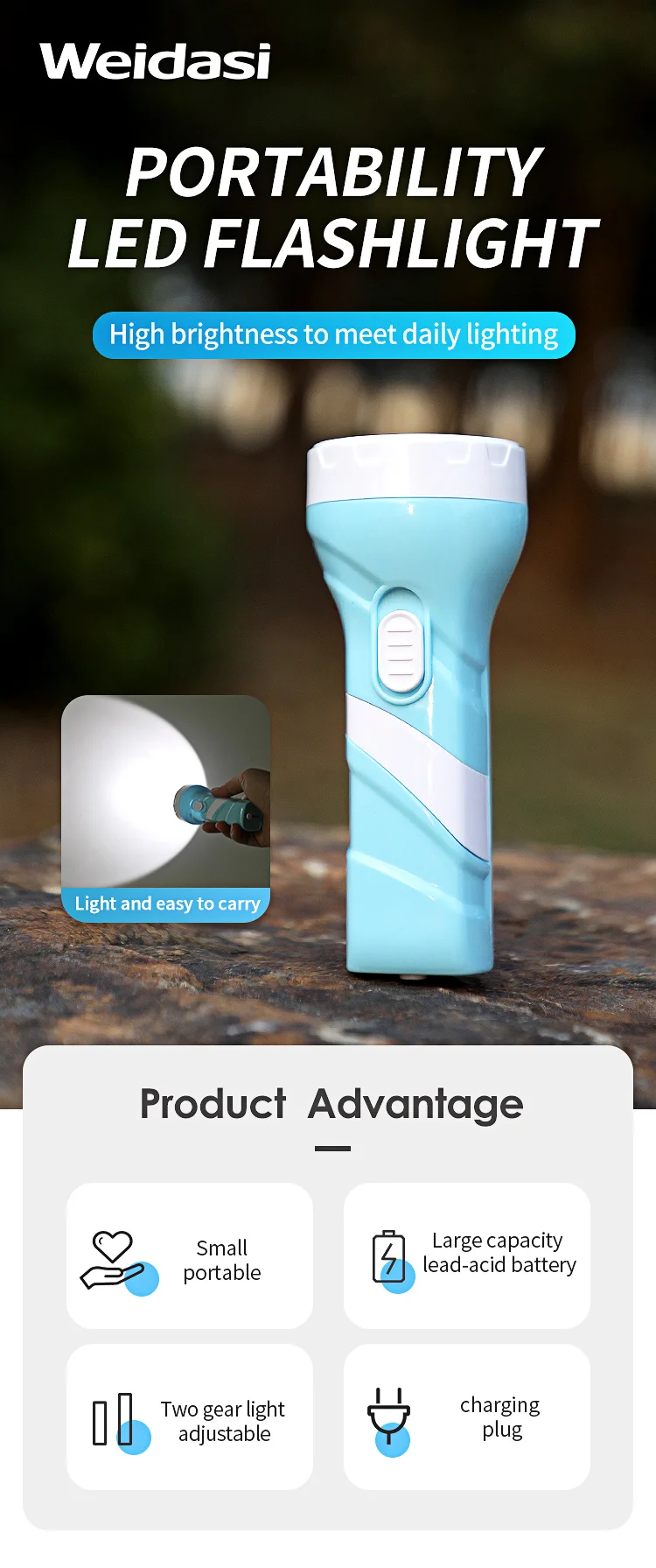 Emergency Flashlight Led Rechargeable Portable Hiking Camping Led ...