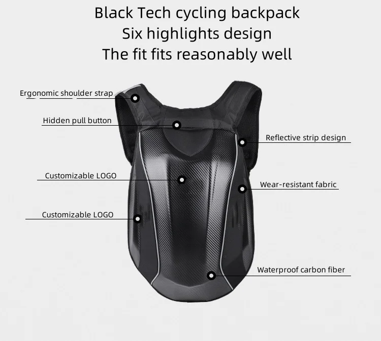 Portable Black Carbon Fiber Hard Turtle Shell Motorcycle Backpack Motor ...