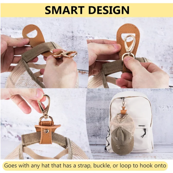 YY Travel Hands-Free Leather Hat Clip Carry-On Baseball Cap Ponytail ...