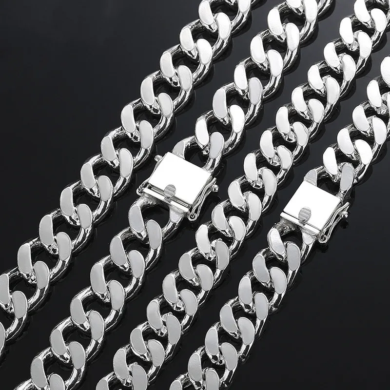 New 8mm 10mm 12mm 14mm Solid Silver Maimi Chain Design 925 Sterling ...