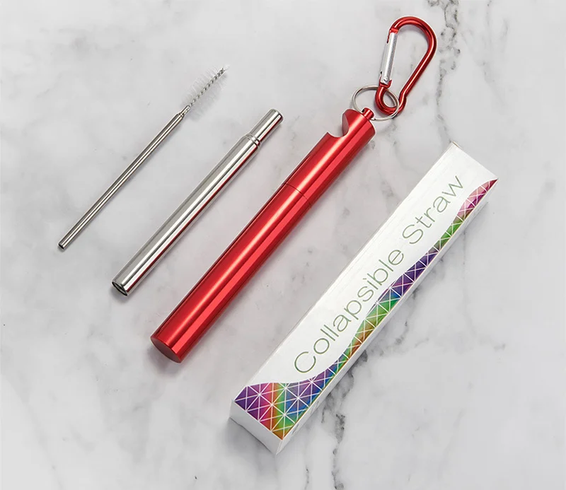 Stainless Steel Folding Collapsible Drinking Straw Kit