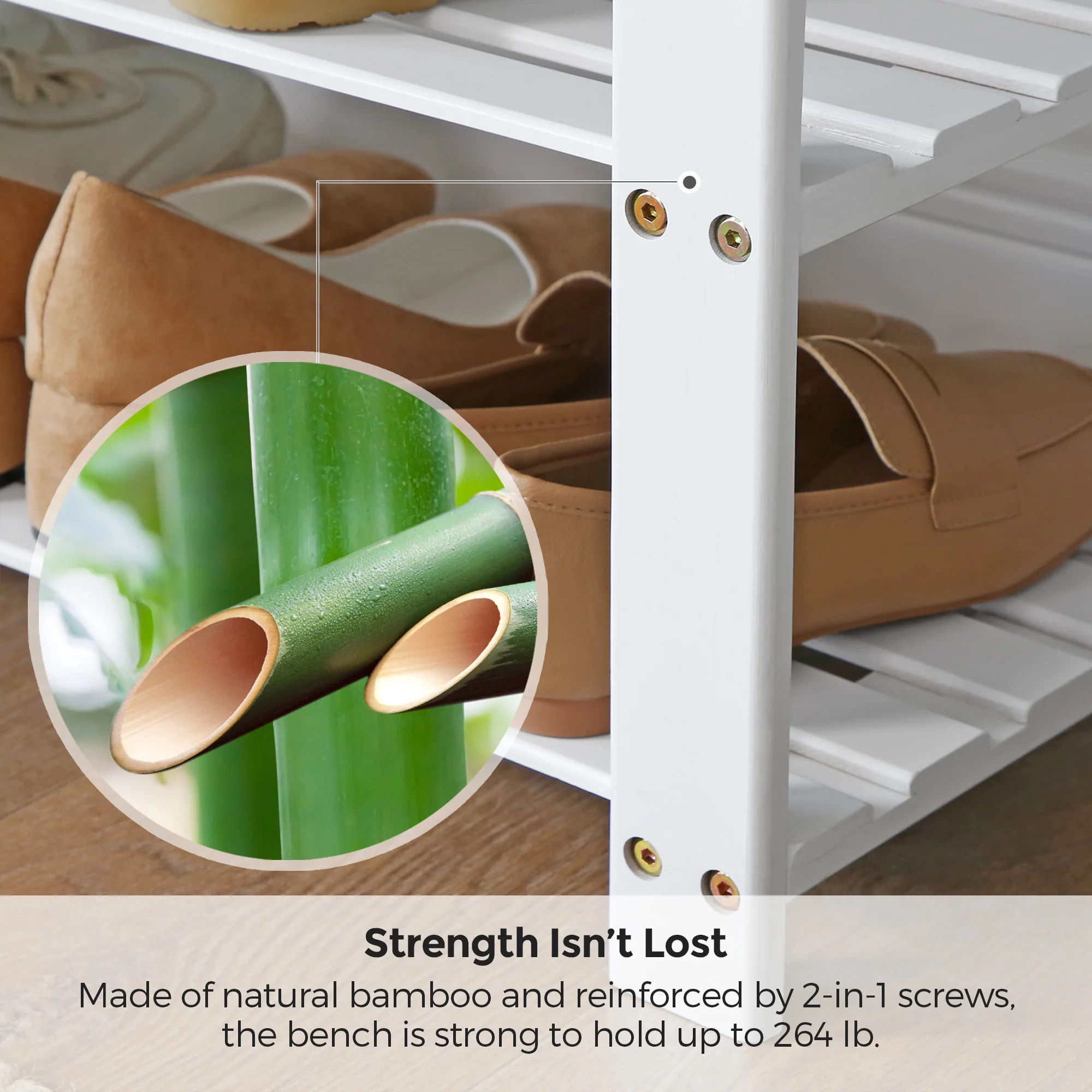 SONGMICS 3 Tier Bamboo Shoe Rack Bench with Seat Cushion