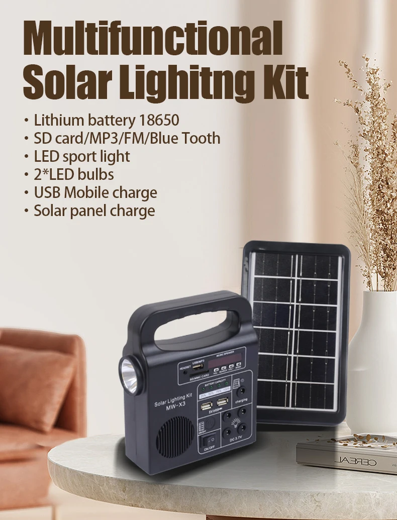 Home Lighting Solar Panel Energy Kit Solar System with LED Bulb ...