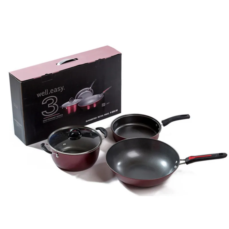 3pcs Kitchen Induction Cookware Set With Soft Touch Stay Cool Handle ...