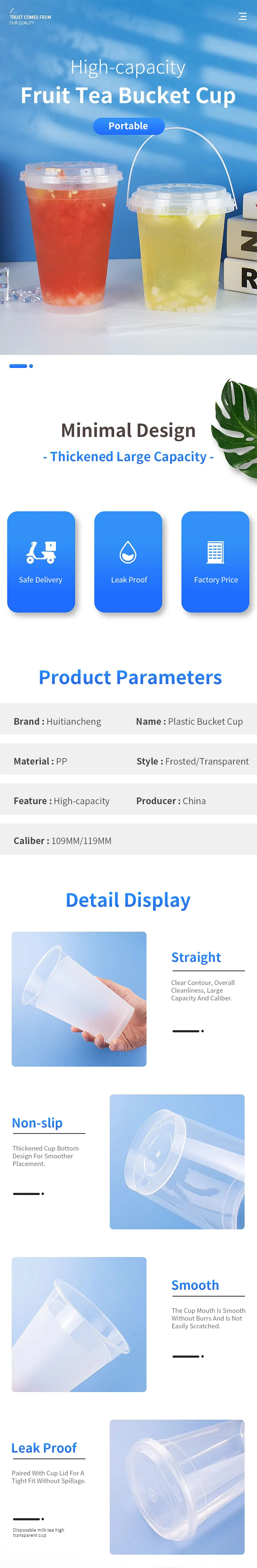 Customized Takeaway 32Oz Fruits Big Cups Bucket PP Plastic Drink Cups ...