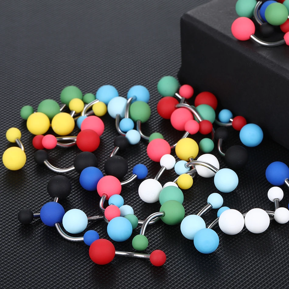 50pcs/pack Surgical Steel Belly Bars Piercing Matte Ball Navel Ring ...