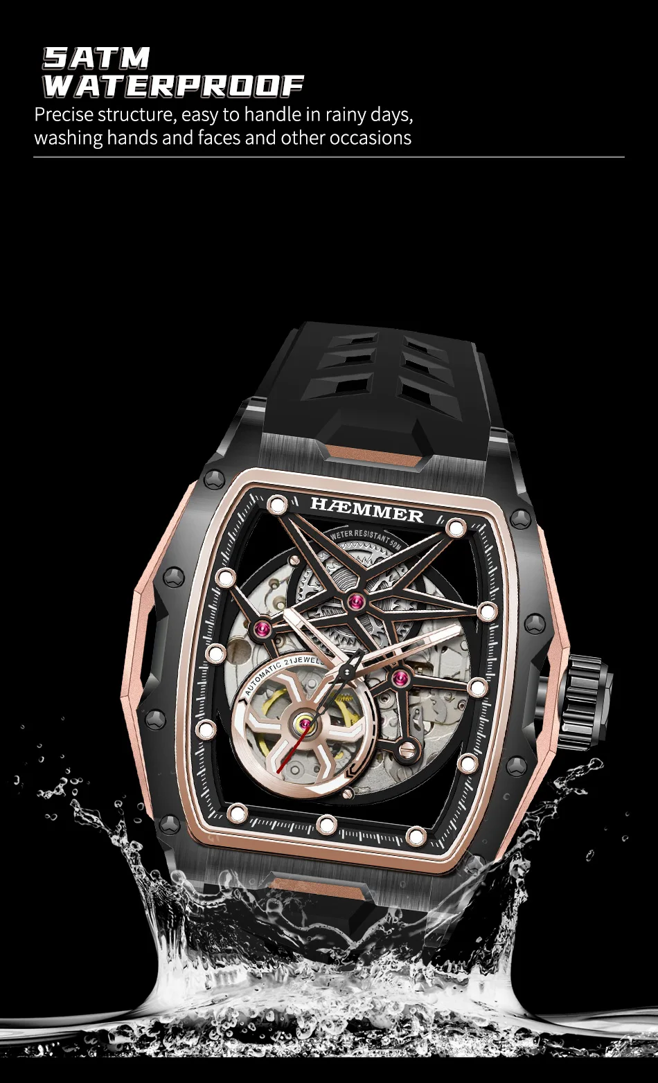Haemmer 5032 Waterproof Skeleton Luxury Mechanical Watch
