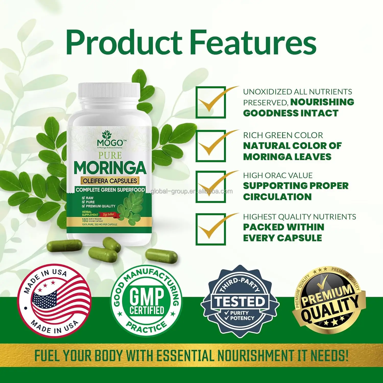 Oem Healthcare Supplement Herbal Moringa Leaves Extract Vegan Capsule Organic For Weight Loss ...