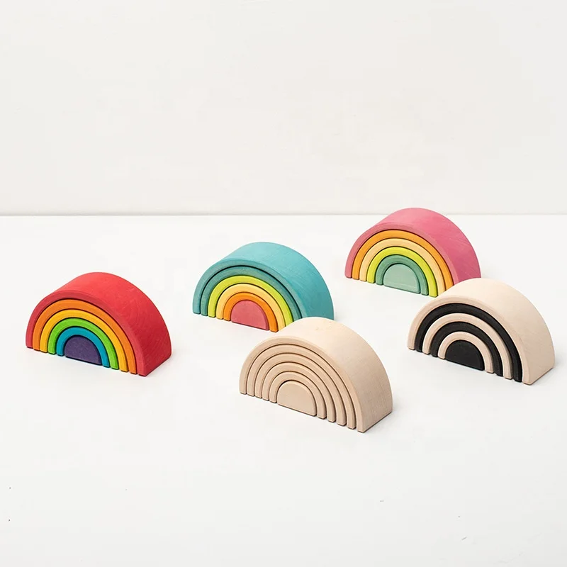 Wooden Block Rainbow 5 Styles Mini Wood Construction Blocks Wooden ...
