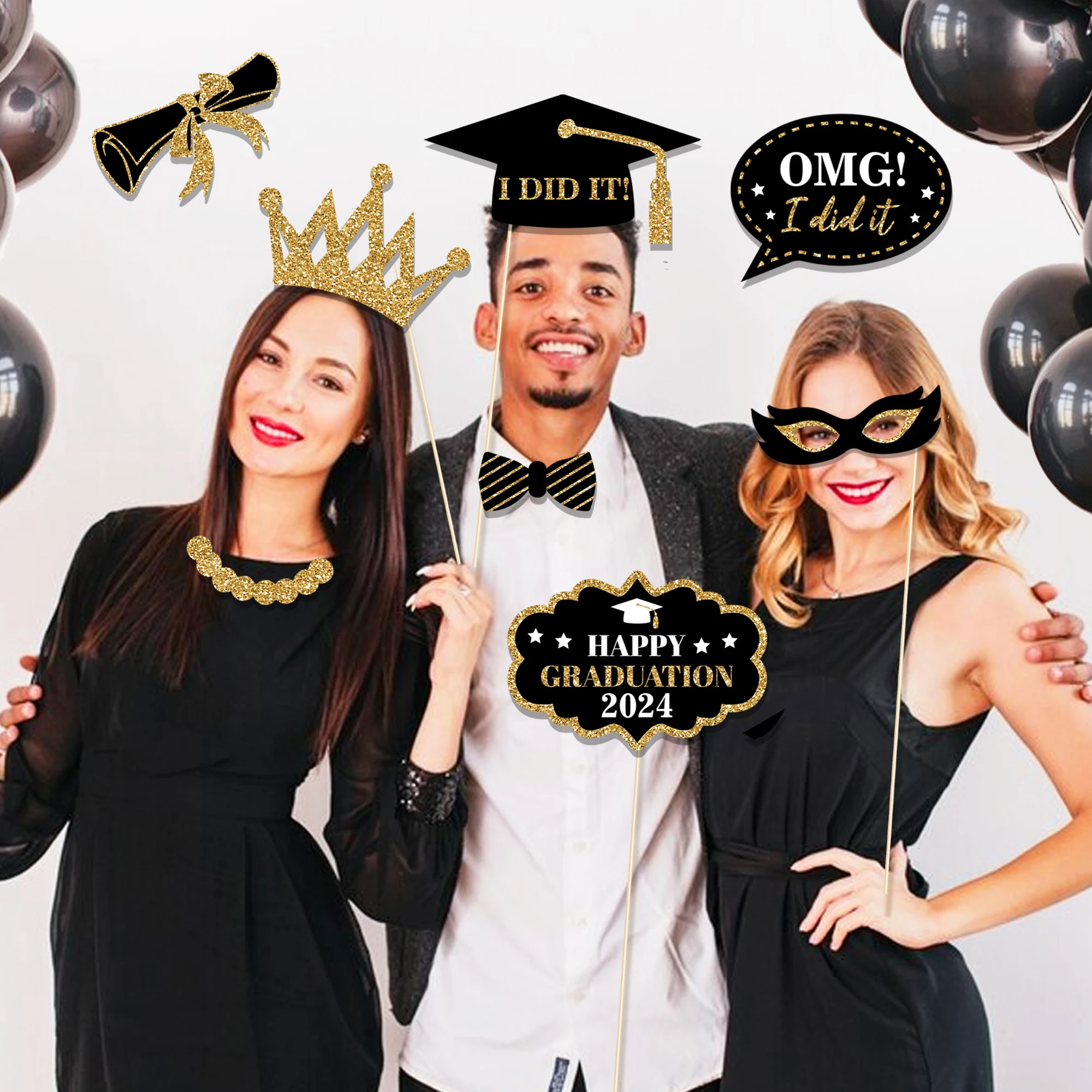 Huancai 25 PCS Happy Graduation 2024 Photo Booth Props with Sticks ...