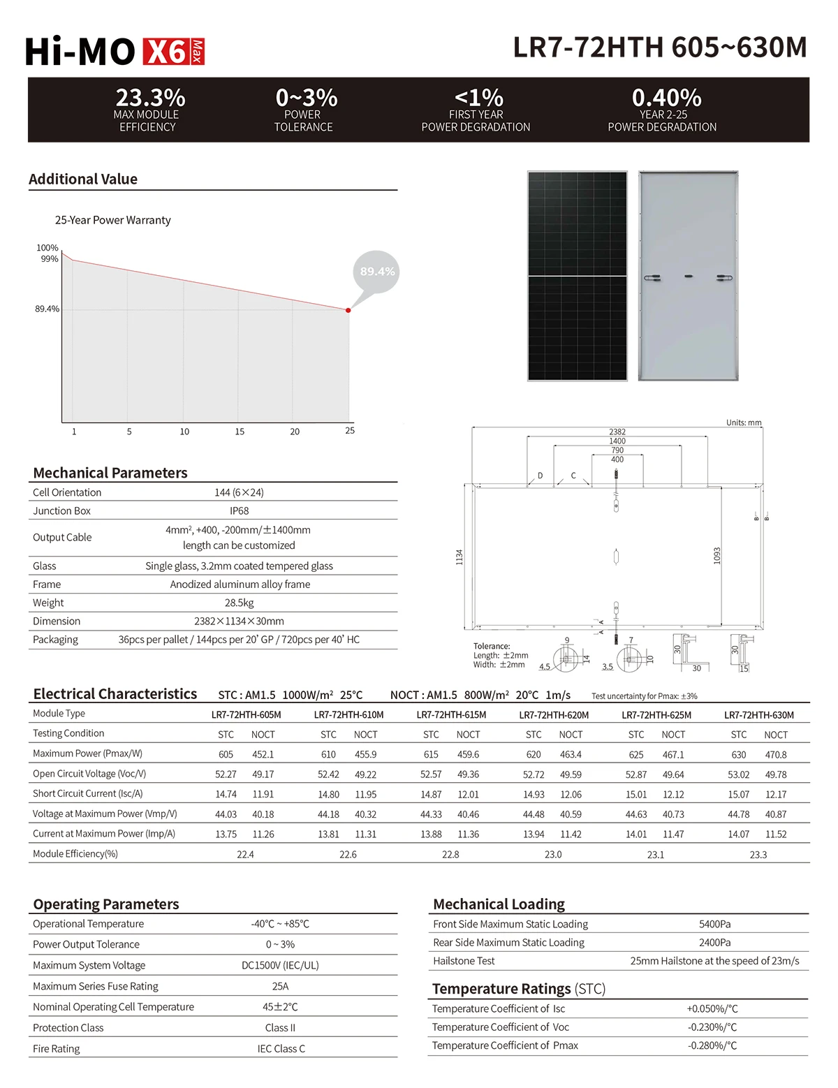 Longi Solar Hi-MO X6 MAX 630W High Efficiency Solar Module OEM