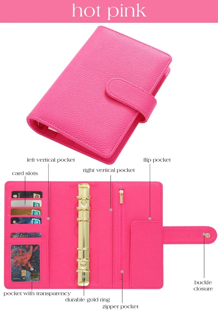 Hongbo Best Seller 9 Colored A6 Pebble Leather Binders