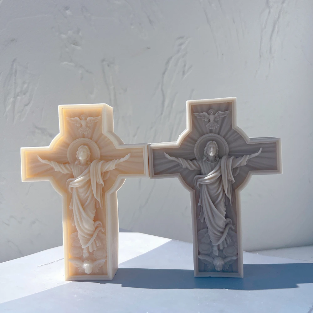 Jesus Statue Silicone Mold Antique European Cross Bust Sculpture Soy ...
