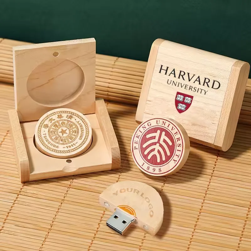 Wholesale Corporate Gift - Custom Round Magnetic Wooden USB Drive