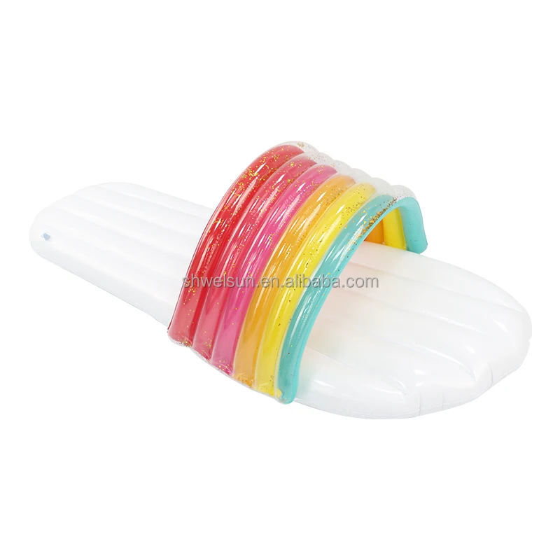 Inflatable Pool Ring Glitter Rainbow Canopy Slipper Float Inflatable ...