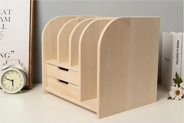 Bamboo&wood Desk Organizer File Storage Multilayer Drawer Stationery ...