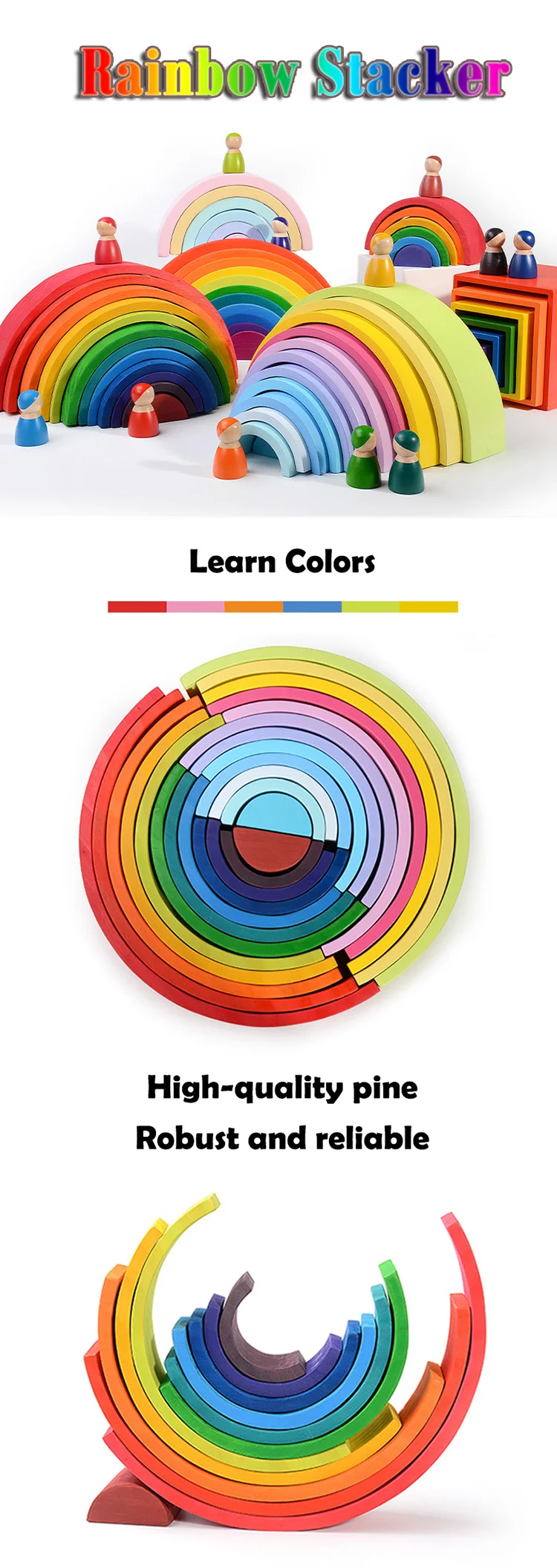 Commiki Montessori Rainbow Stacking Blocks - Educational DIY Toys